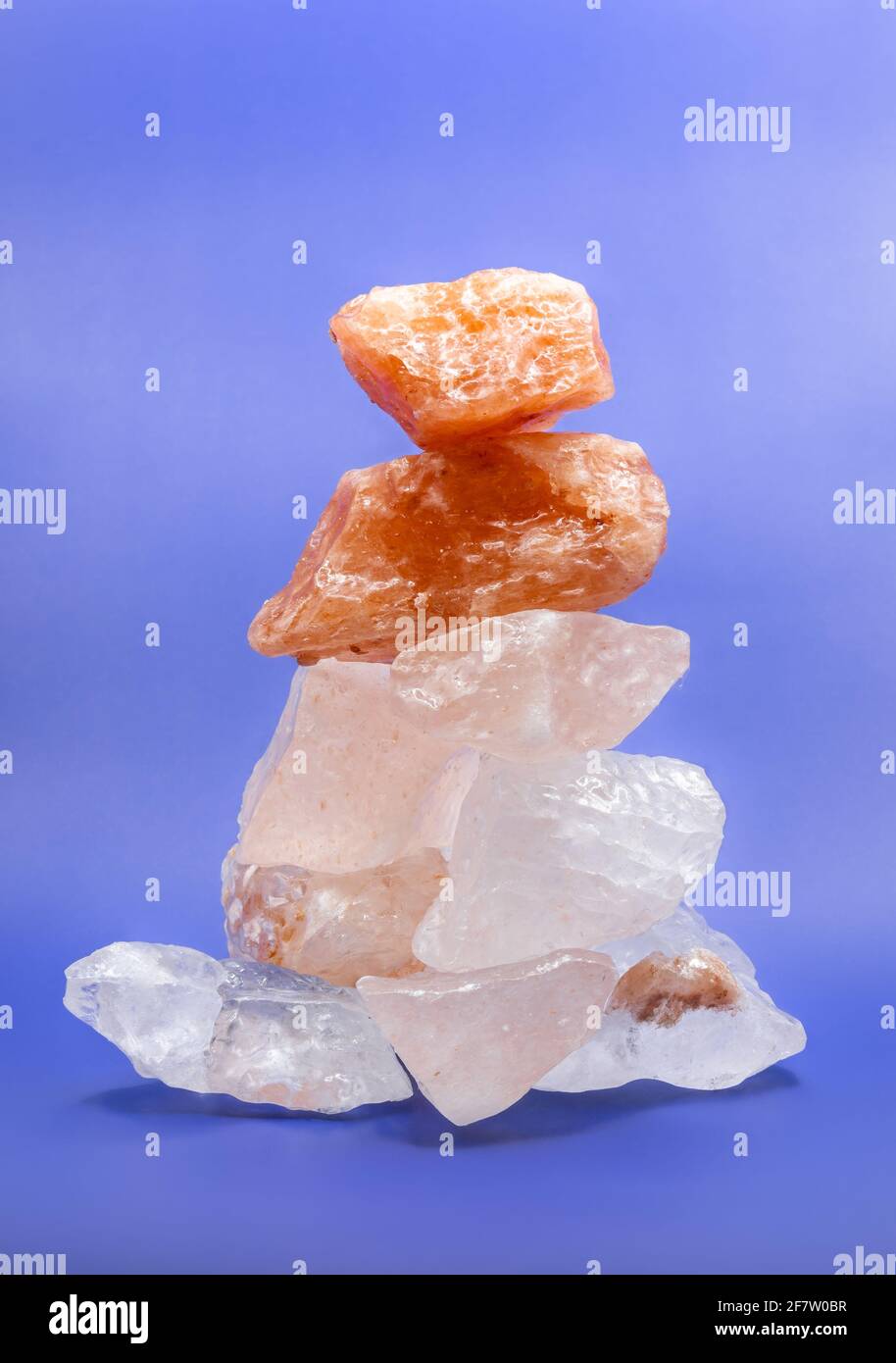 Large chunks of Himalayan sea salt are stacked on top of each other for ...