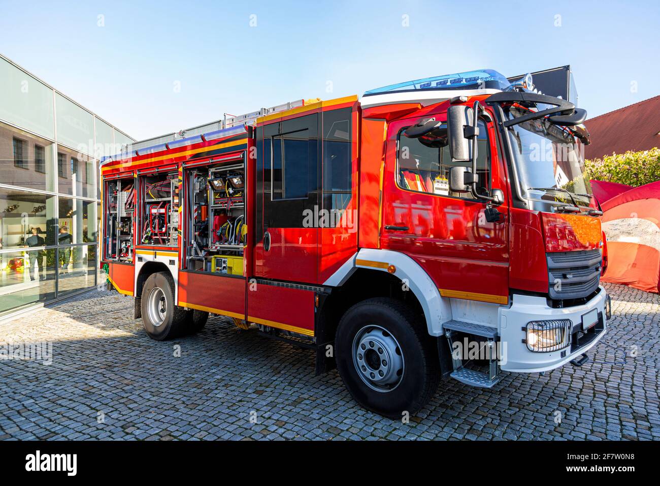 Modern fire fighter truck equipped with the latest tools for rescue ...
