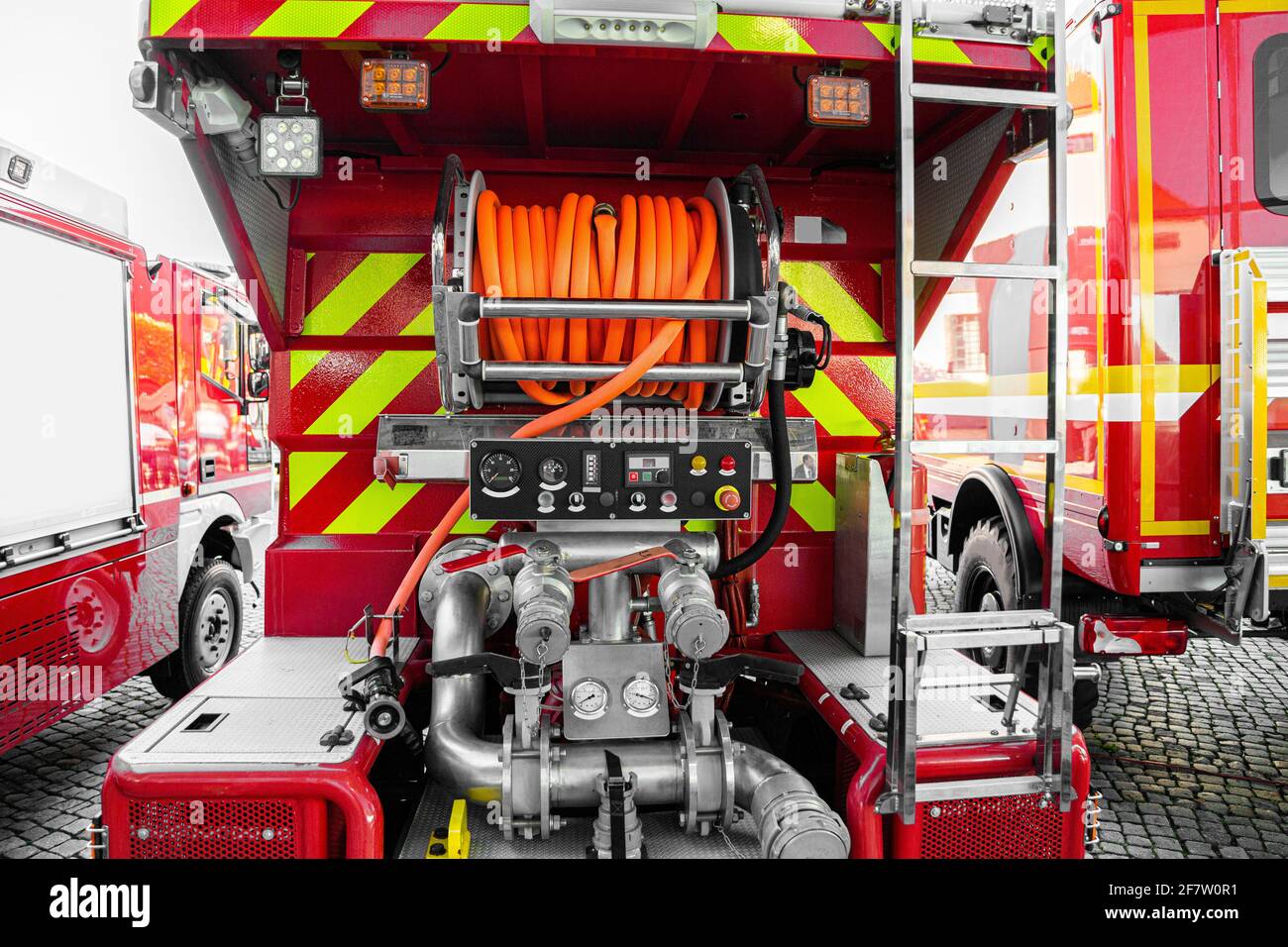 Fire fighter truck equipped with the latest orange fire extinguishing ...