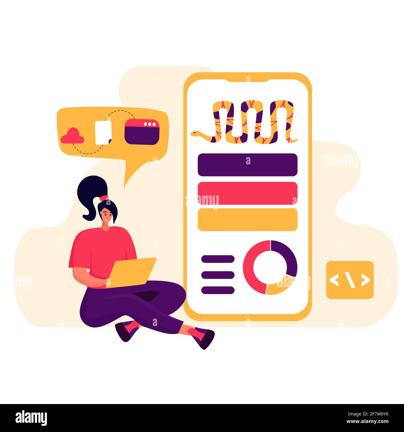 Python code language sign. Programming coding and developing concept ...