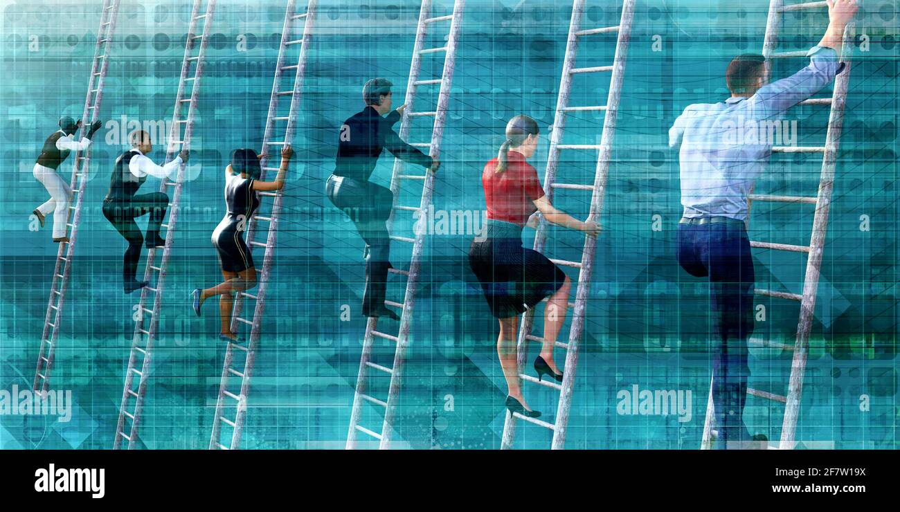 Business People Climbing Ladders to Reach the Top Stock Photo - Alamy