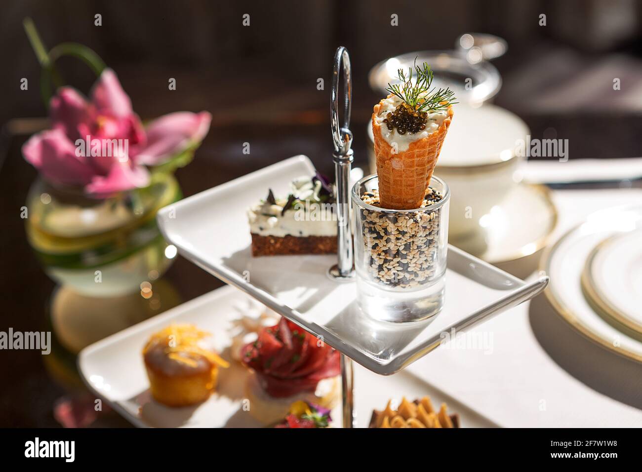 afternoon tea with delicious caviar Stock Photo - Alamy