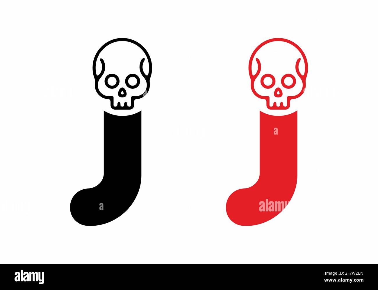 Red and black of J initial letter with skull head design Stock Vector ...