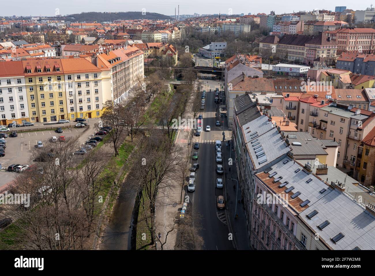 Valley of "Nusle" in Prague, with "Botič" brook in the middle, as seen ...