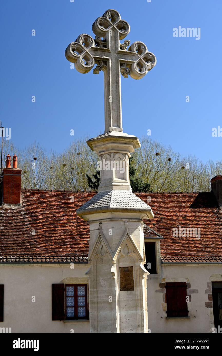 stone christian cross in a french village Stock Photo - Alamy