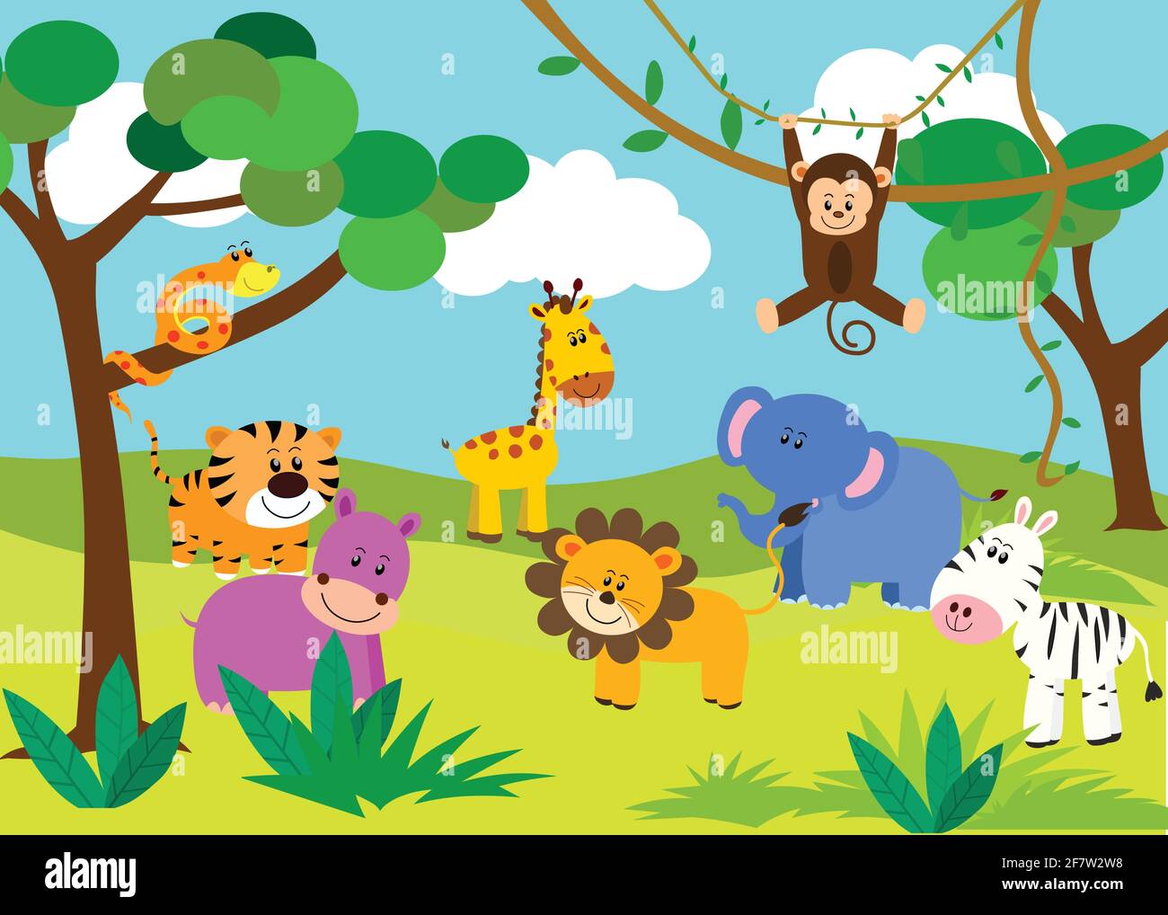 African animals in the forest cartoon illustration vector Stock Vector ...