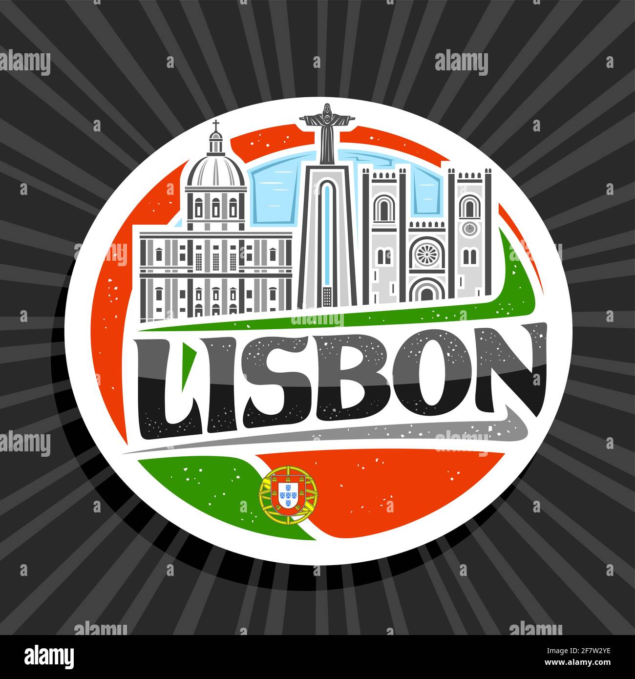 Vector logo for Lisbon, white decorative tag with outline illustration ...