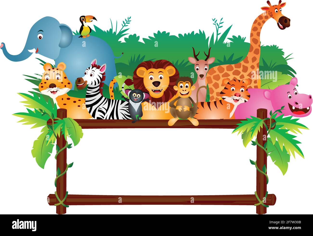 Animal frame with wild animals caroon vector isolated on white ...