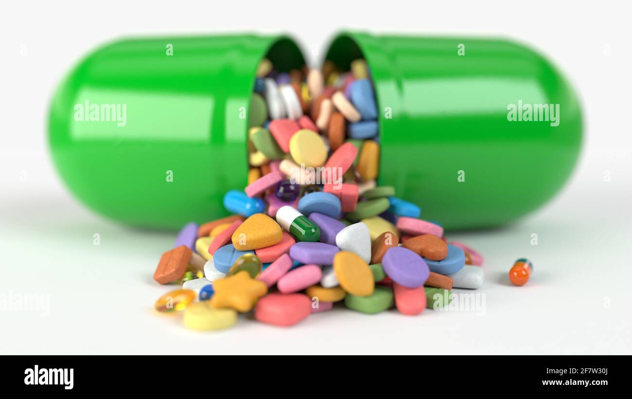 inside of capsule extracted out. 3D illustration isolated on white ...