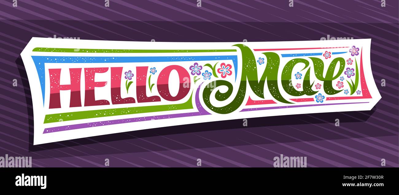 Vector banner Hello May, white spring time concept with curly ...