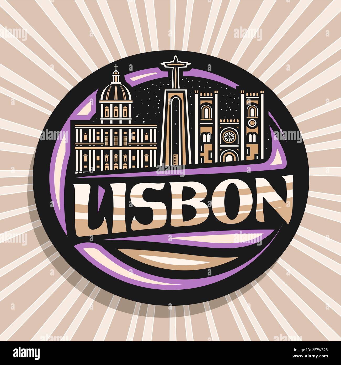 Vector logo for Lisbon, dark decorative sign with outline illustration ...