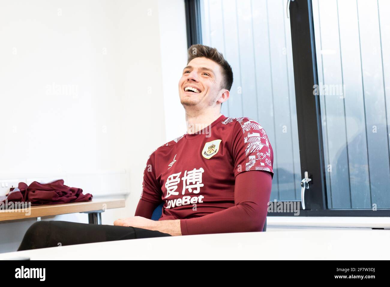 Burnley goalkeeper Nick Pope gives an interview at the Burnley FC ...