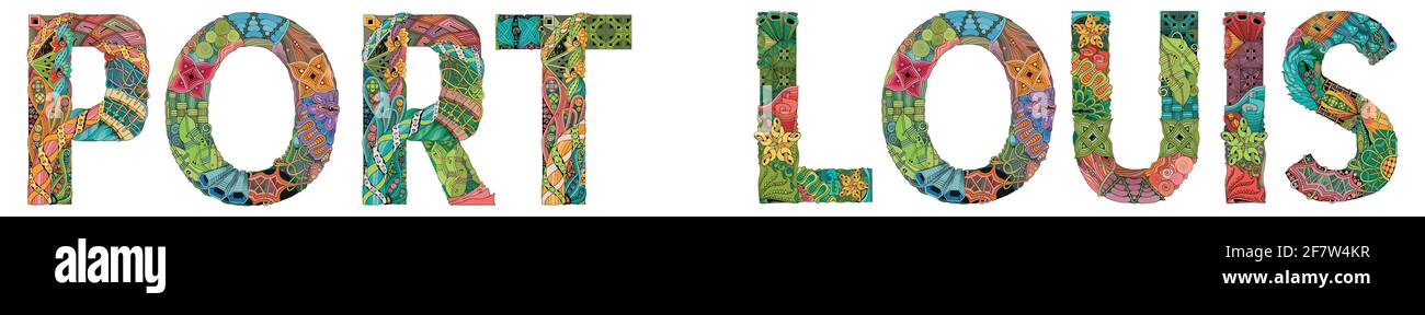 Hand-painted art design. Illustration Port Louis city is the capital of ...