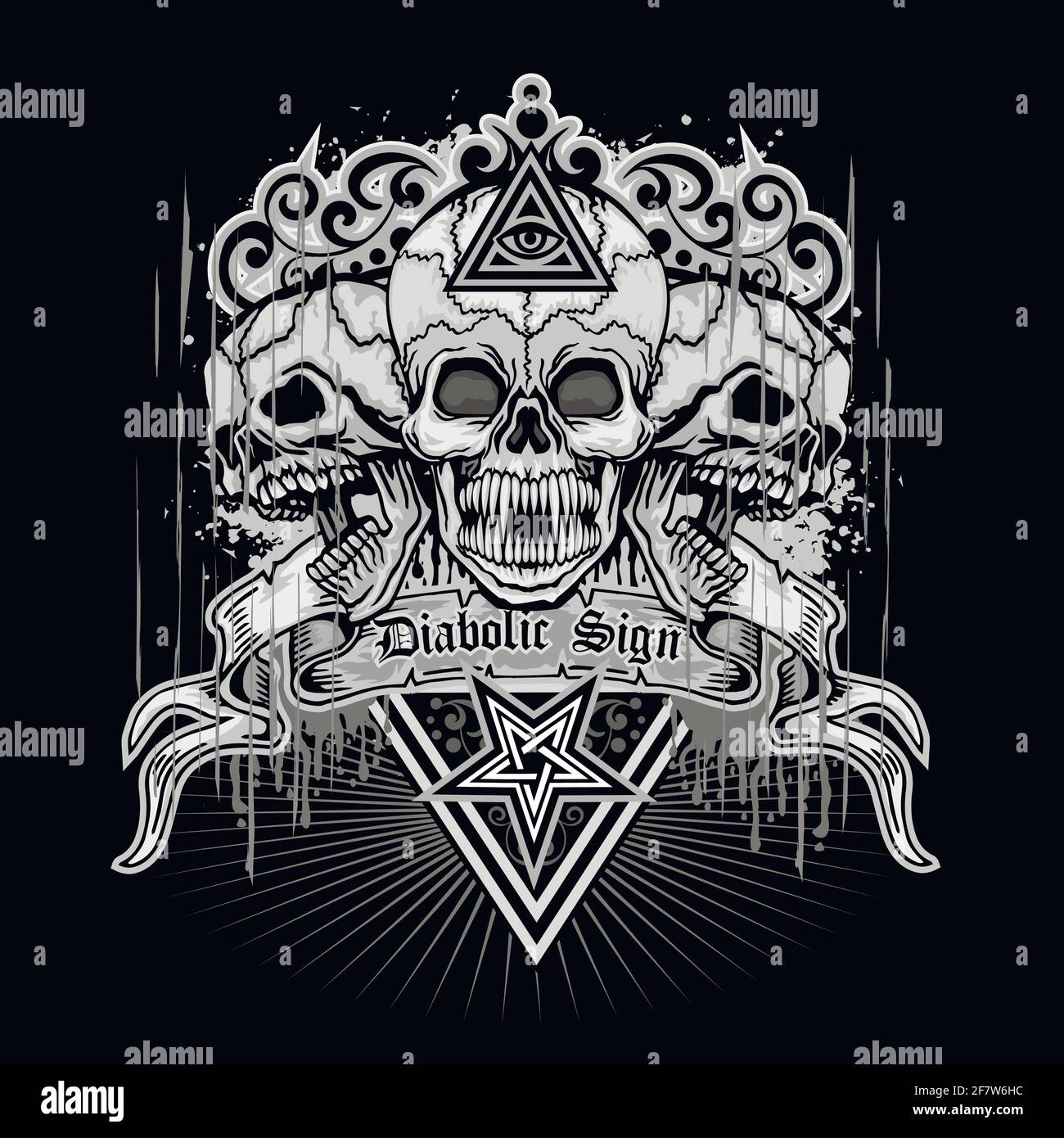 Gothic sign with skull and bones, grunge vintage design t shirts Stock ...