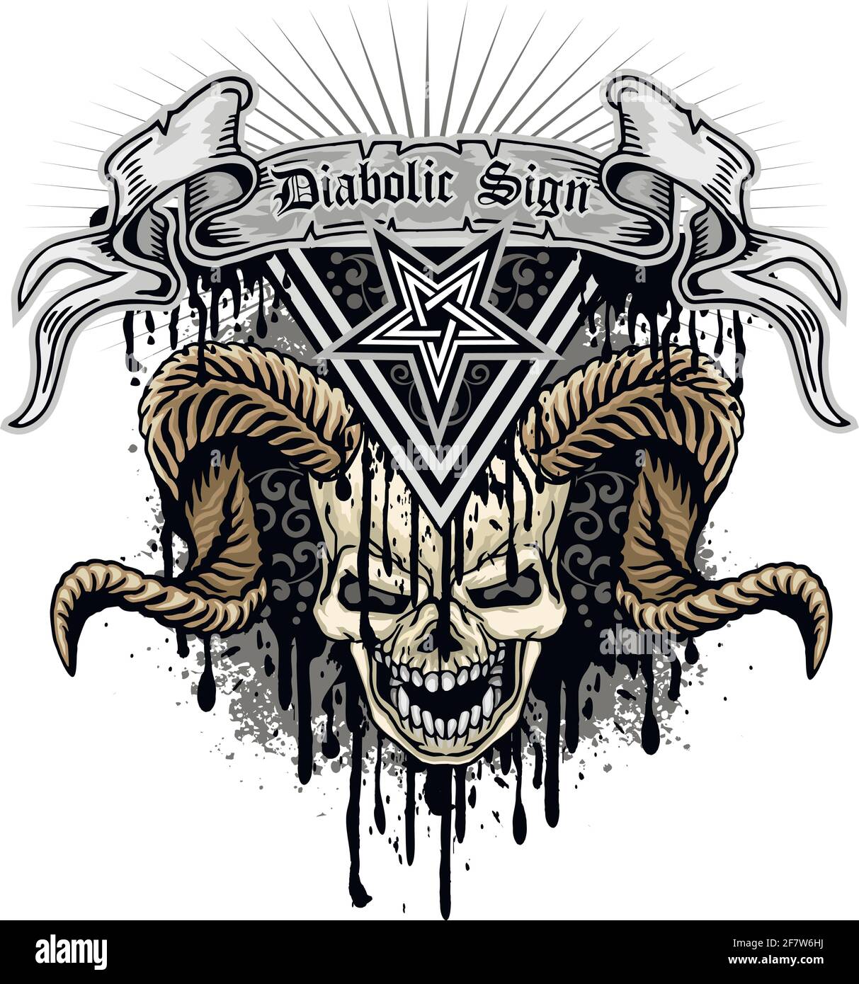Gothic sign with horned skull, grunge vintage design t shirts Stock ...