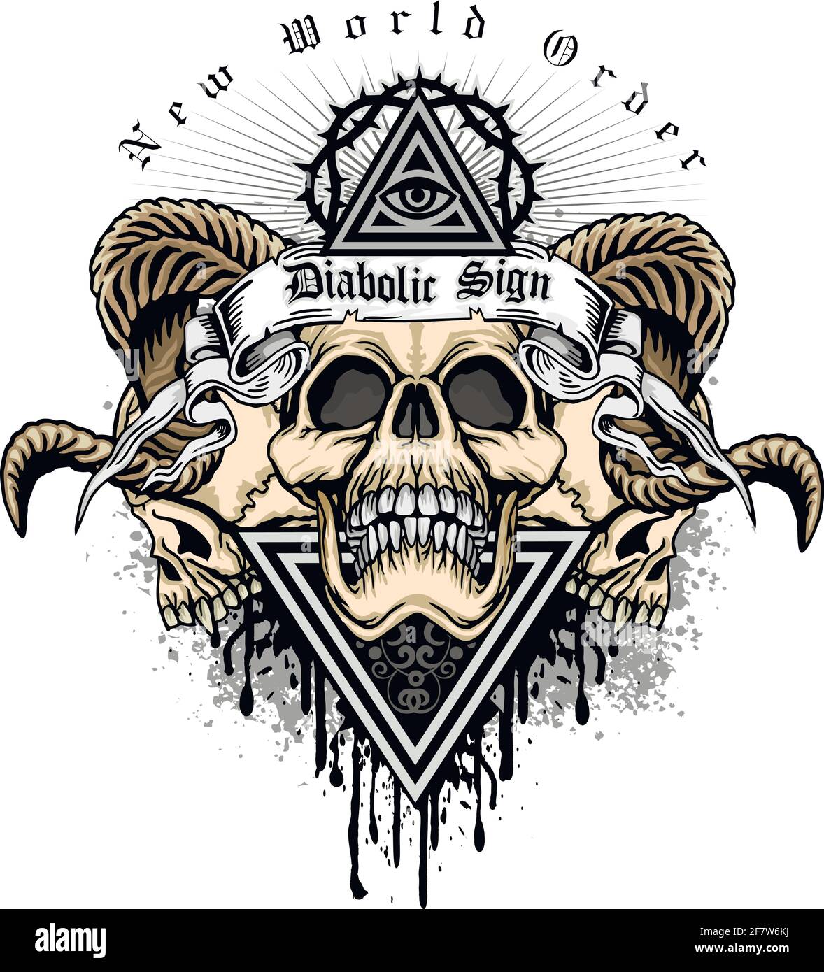 Gothic sign with horned skull, grunge vintage design t shirts Stock ...