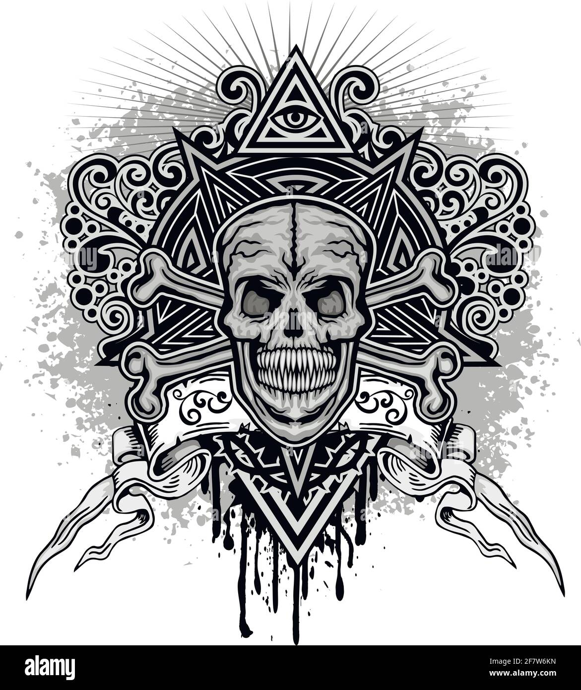 Gothic sign with skull and bones, grunge vintage design t shirts Stock ...