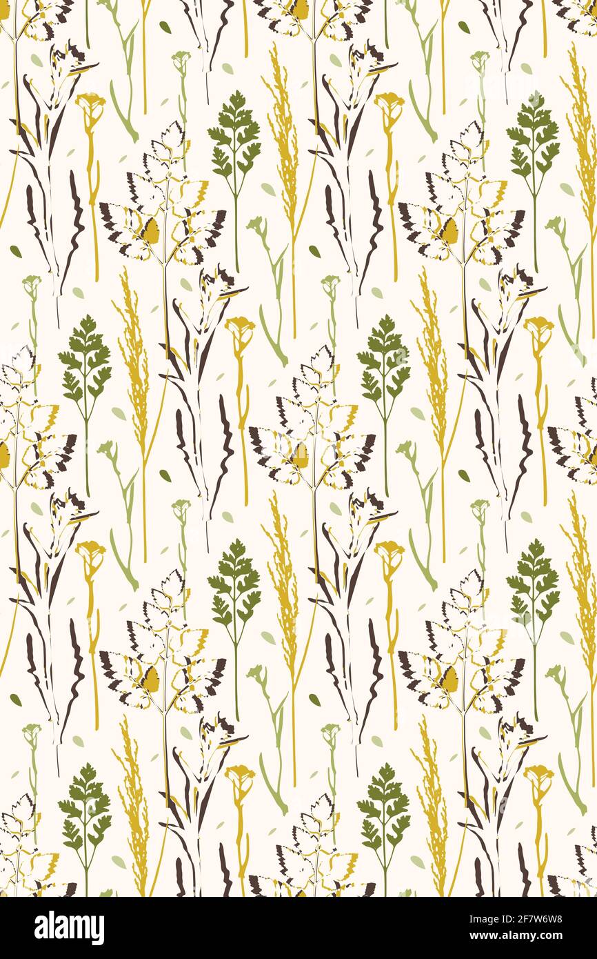 Abstract wild grass seamless pattern. Earth tone colors, brush graphic ...