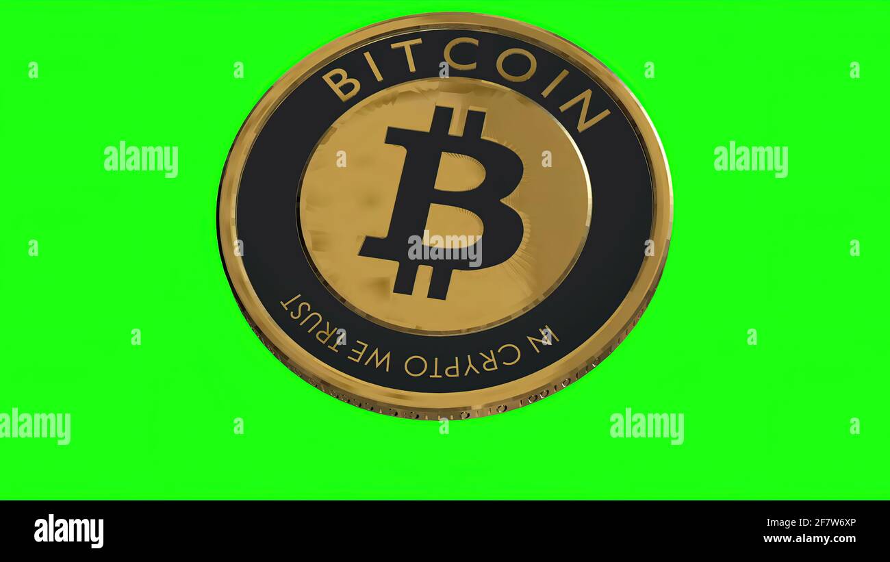 Bitcoin BTC the new virtual internet Cryptocurrency on green screen ...