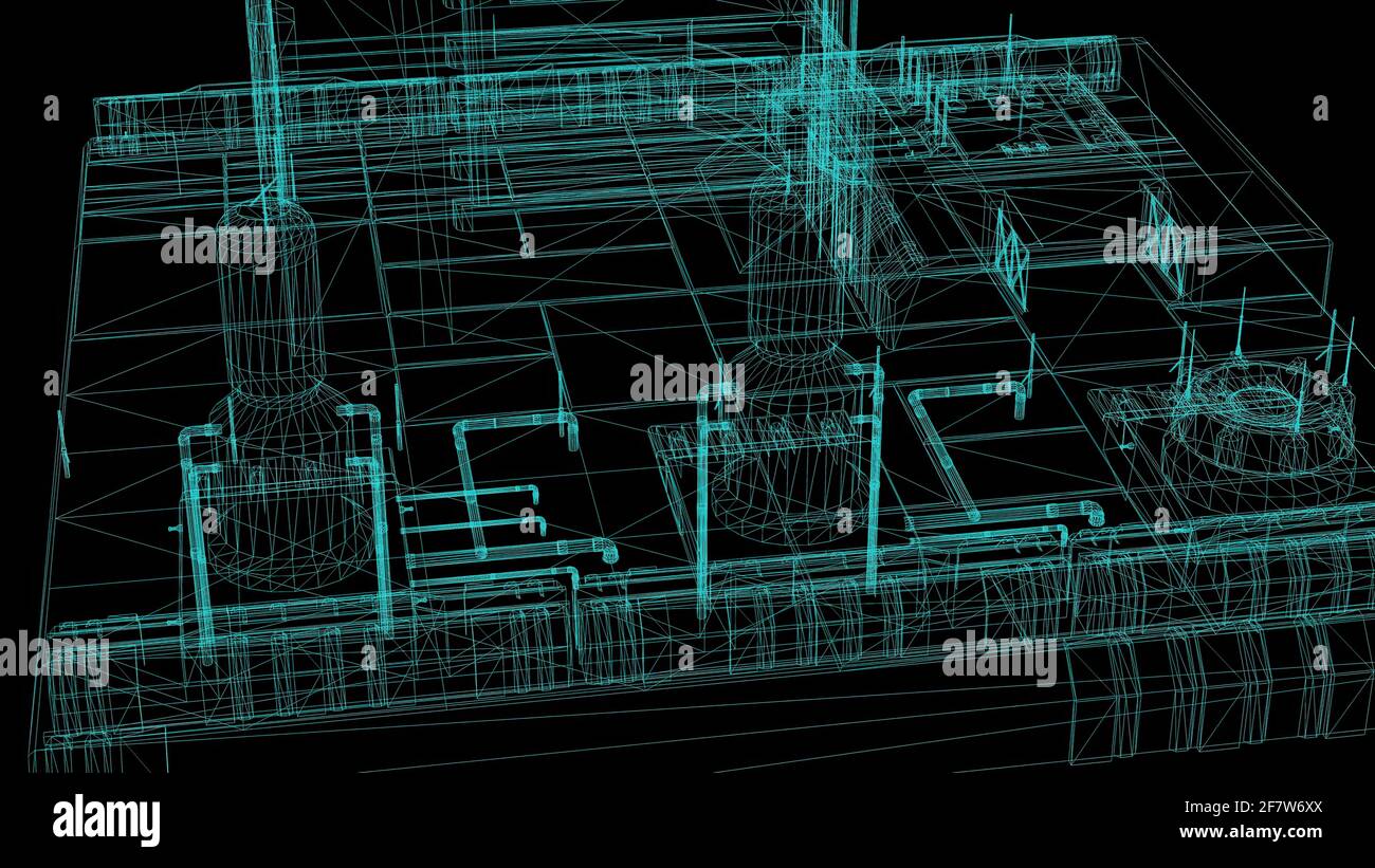 3d rendering - wire frame model of industrial buildings Stock Photo - Alamy