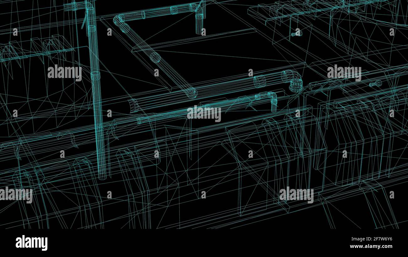 3d rendering - wire frame model of industrial buildings Stock Photo - Alamy