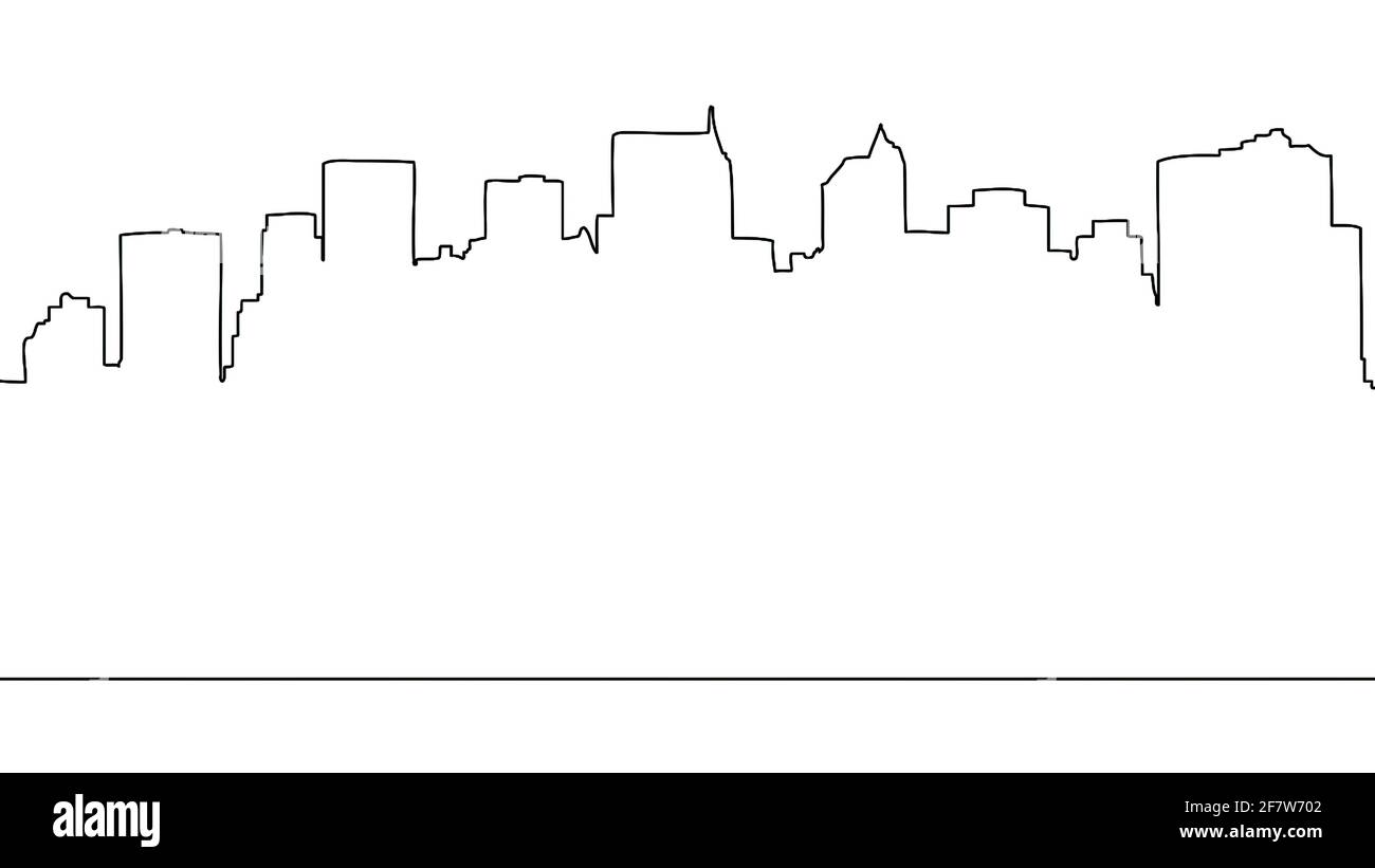 outline of city on white screen with black line Stock Photo - Alamy