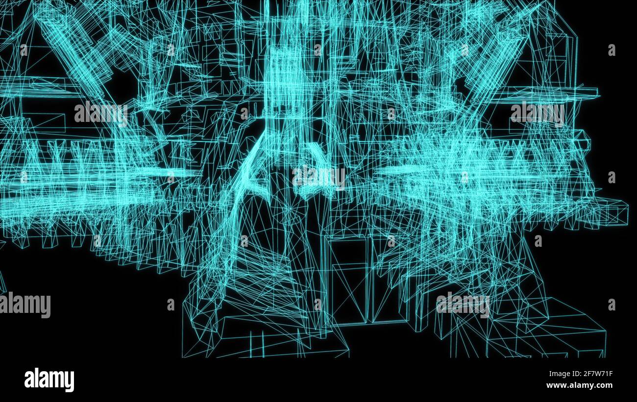 3d rendering - wire frame model of industrial buildings Stock Photo - Alamy