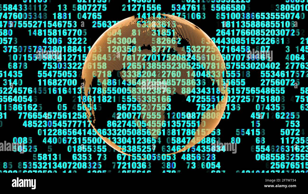Technology background with digital Numbers Blinking in 3D Layers and ...