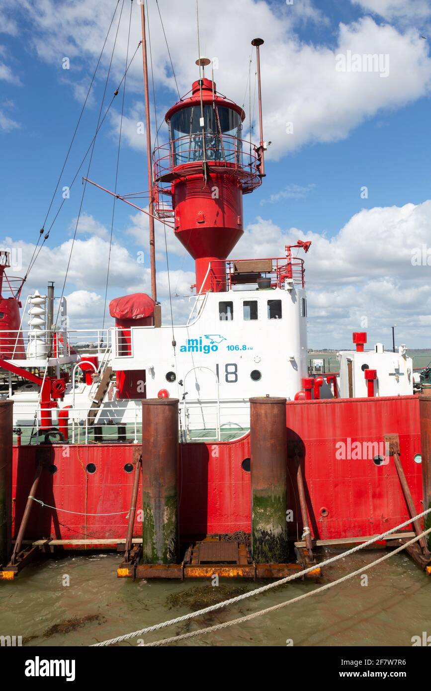 Red lightship light vessel LV18 Mi Amigo ship, pirate radio station ...