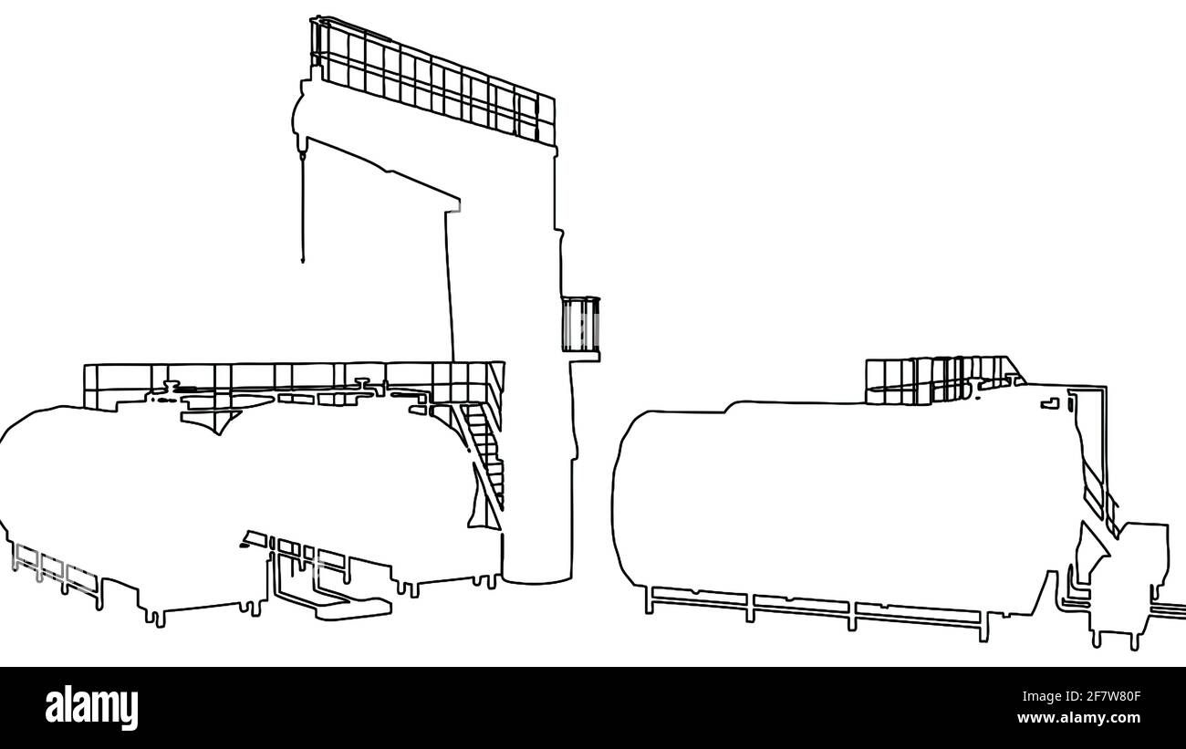 outline of oil tank on white screen with black line Stock Photo - Alamy