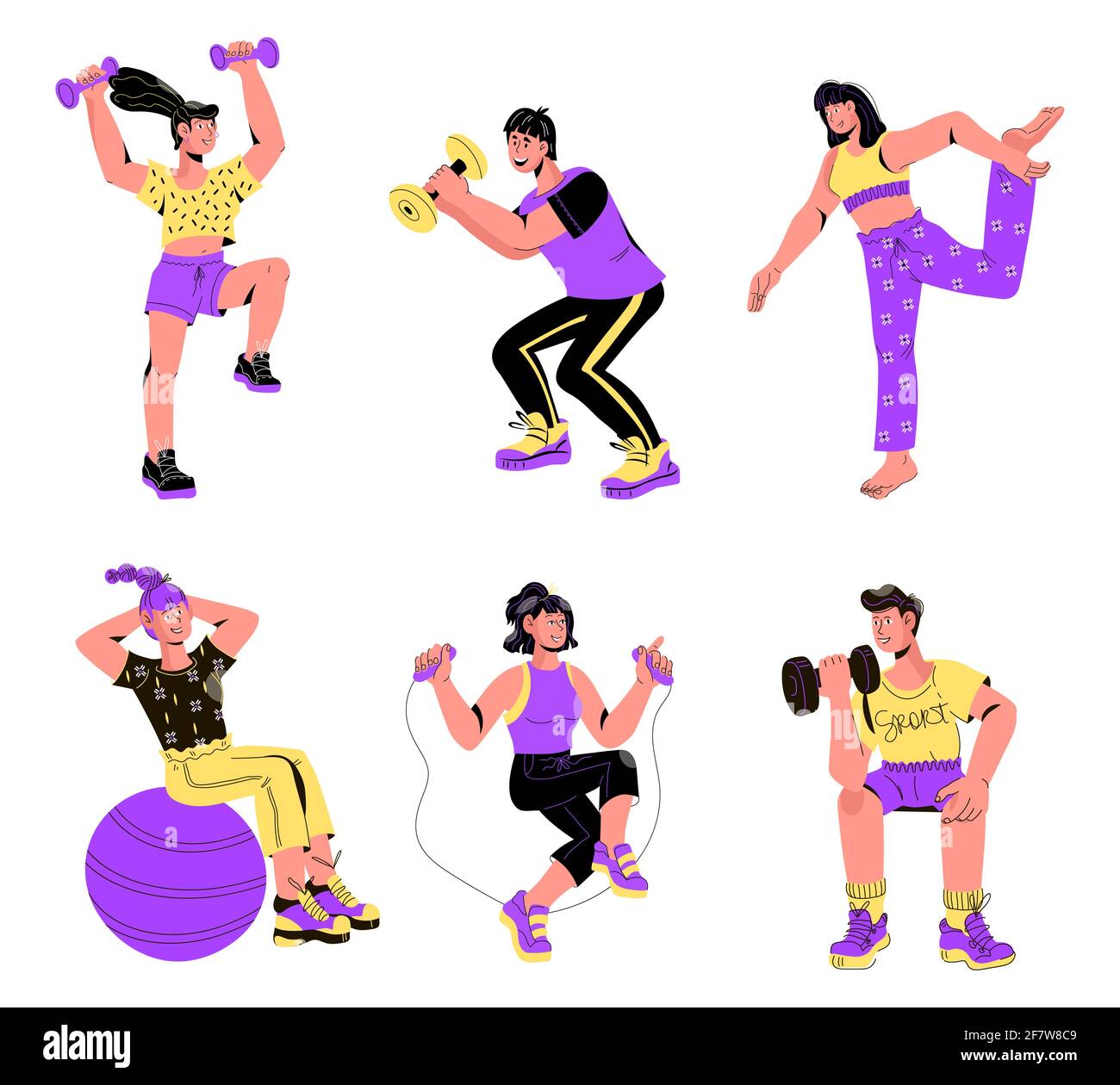 Set of active athletic people doing sports, cartoon vector illustration ...