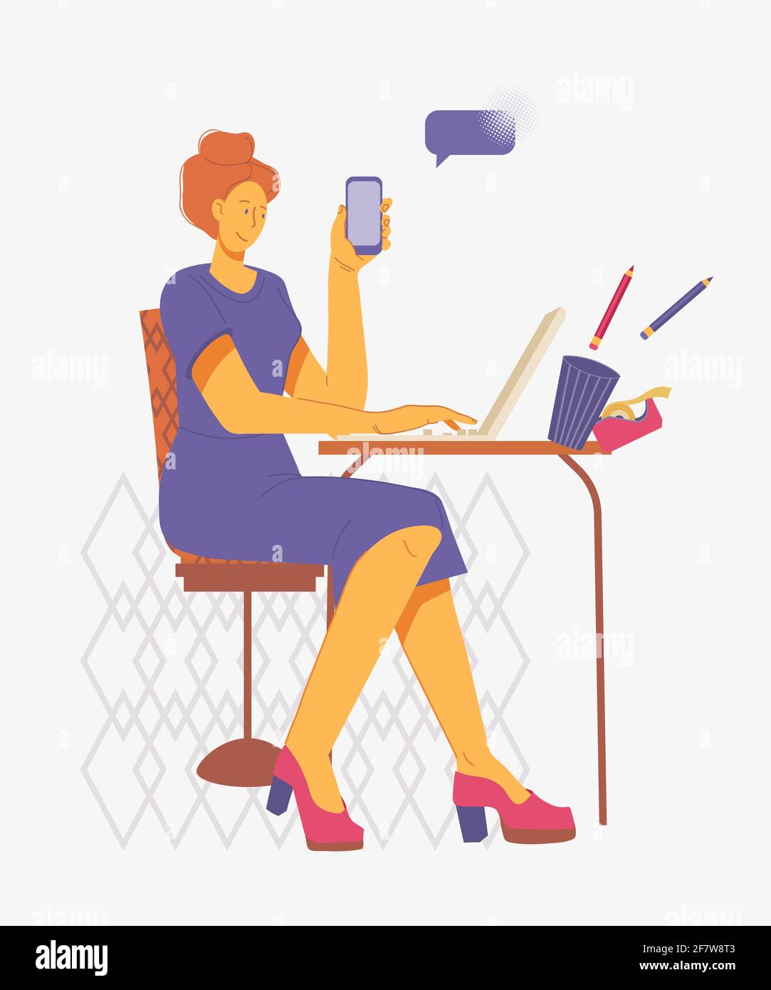 Woman making a career - working in the office or at home, typing on ...