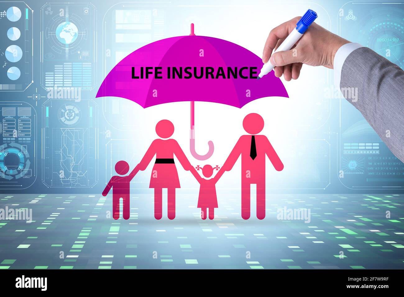 Life insurance concept with family under the umbrella Stock Photo - Alamy