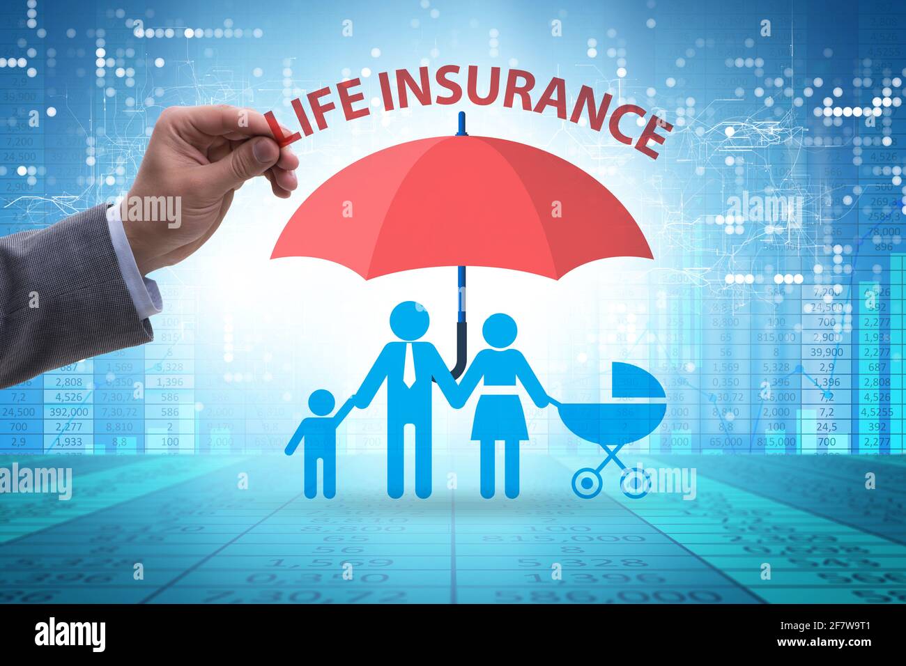 Life insurance concept with family under the umbrella Stock Photo - Alamy