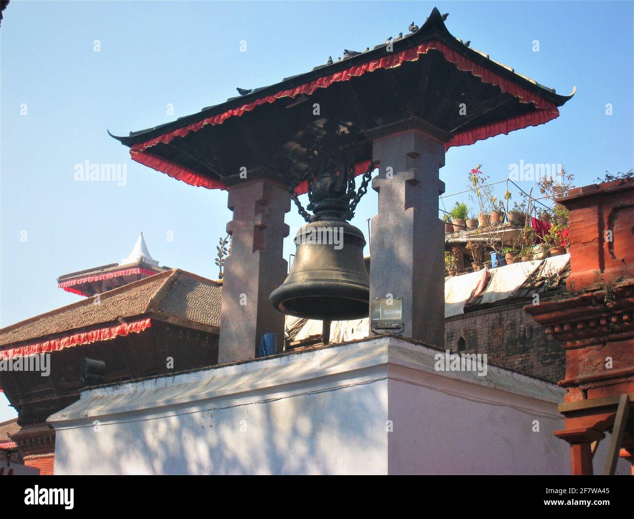 An old big and beautiful bell in front of a temple in Kathmandu, Nepal ...
