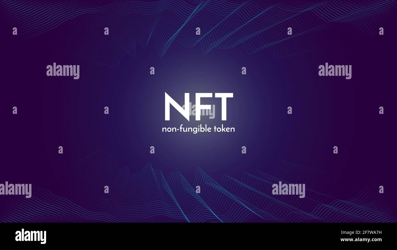 Nft non fungible token white text on futuristic neon purple background ...