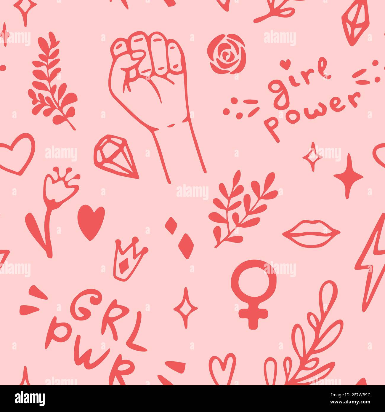 Vector seamless pattern with hand drawn elements on feminism theme ...