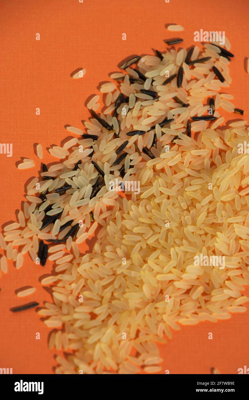 raw rice seeds mixed rice parboiled and wild rice theme Stock Photo - Alamy