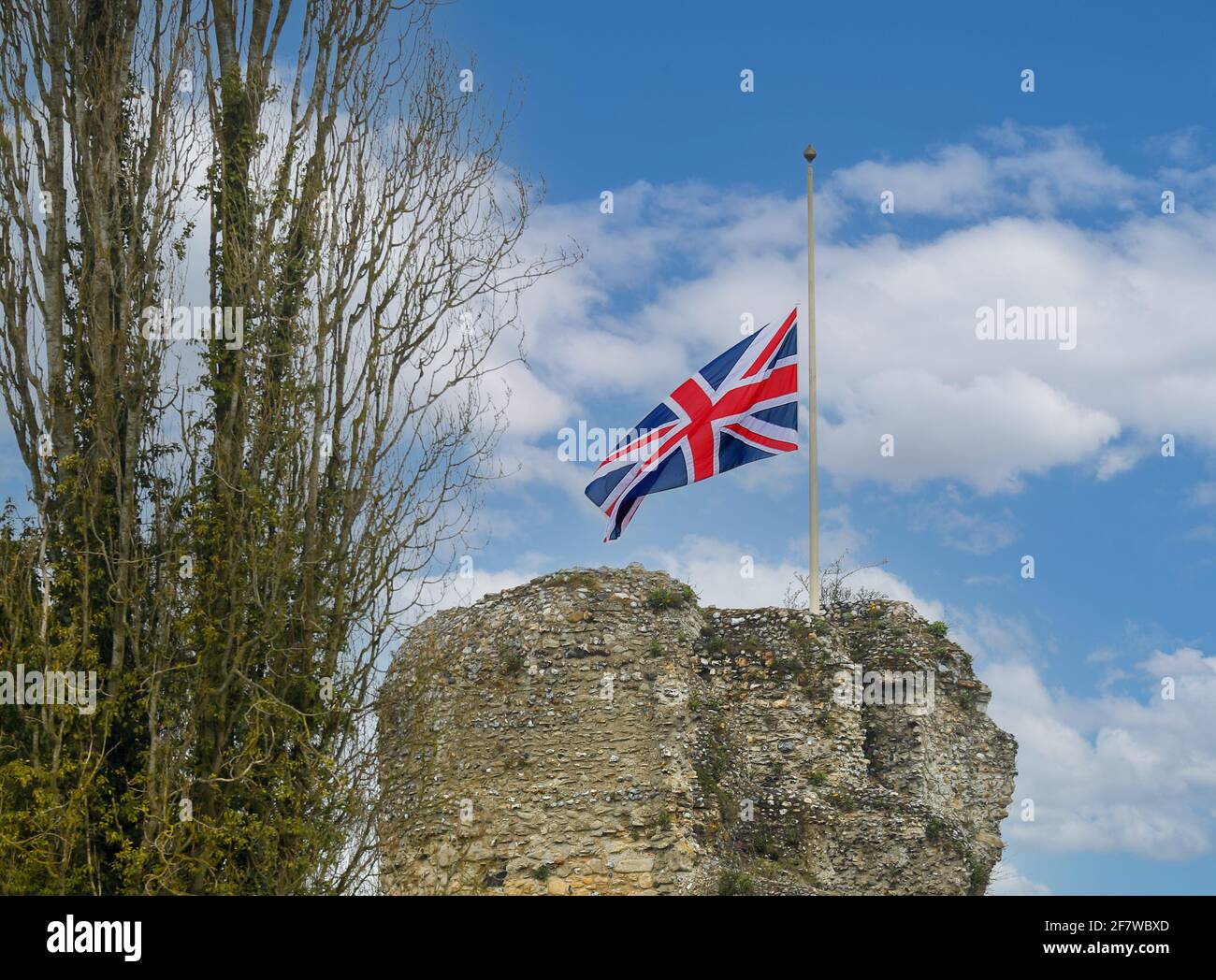 Union Jack at half mast on Bungay castle Stock Photo - Alamy