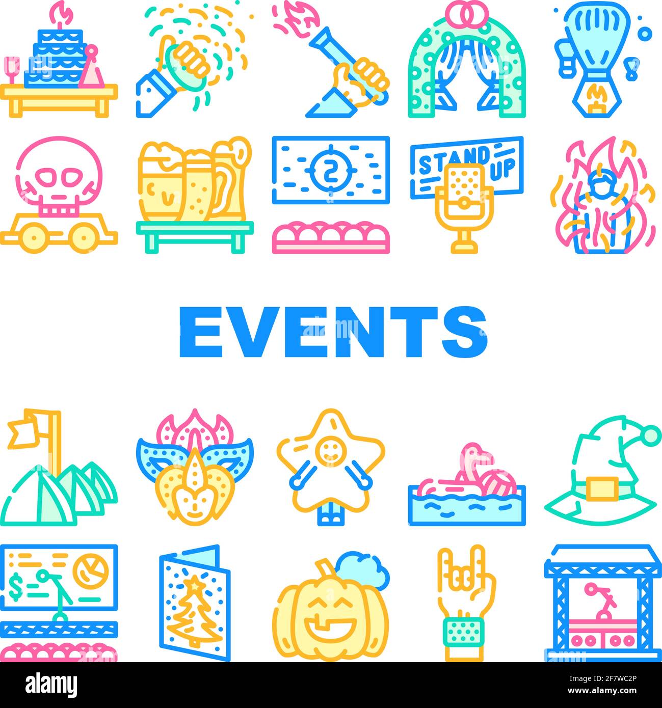 Events And Festival Collection Icons Set Vector Stock Vector Image ...