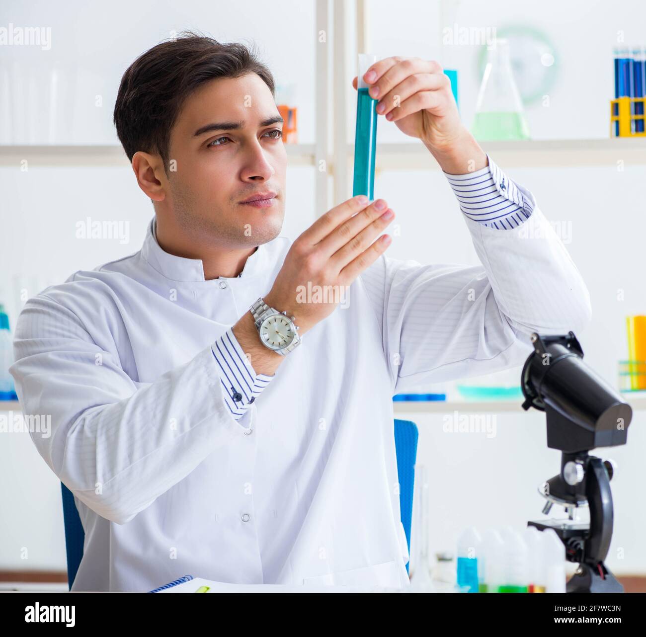 The young chemist student working in lab on chemicals Stock Photo - Alamy