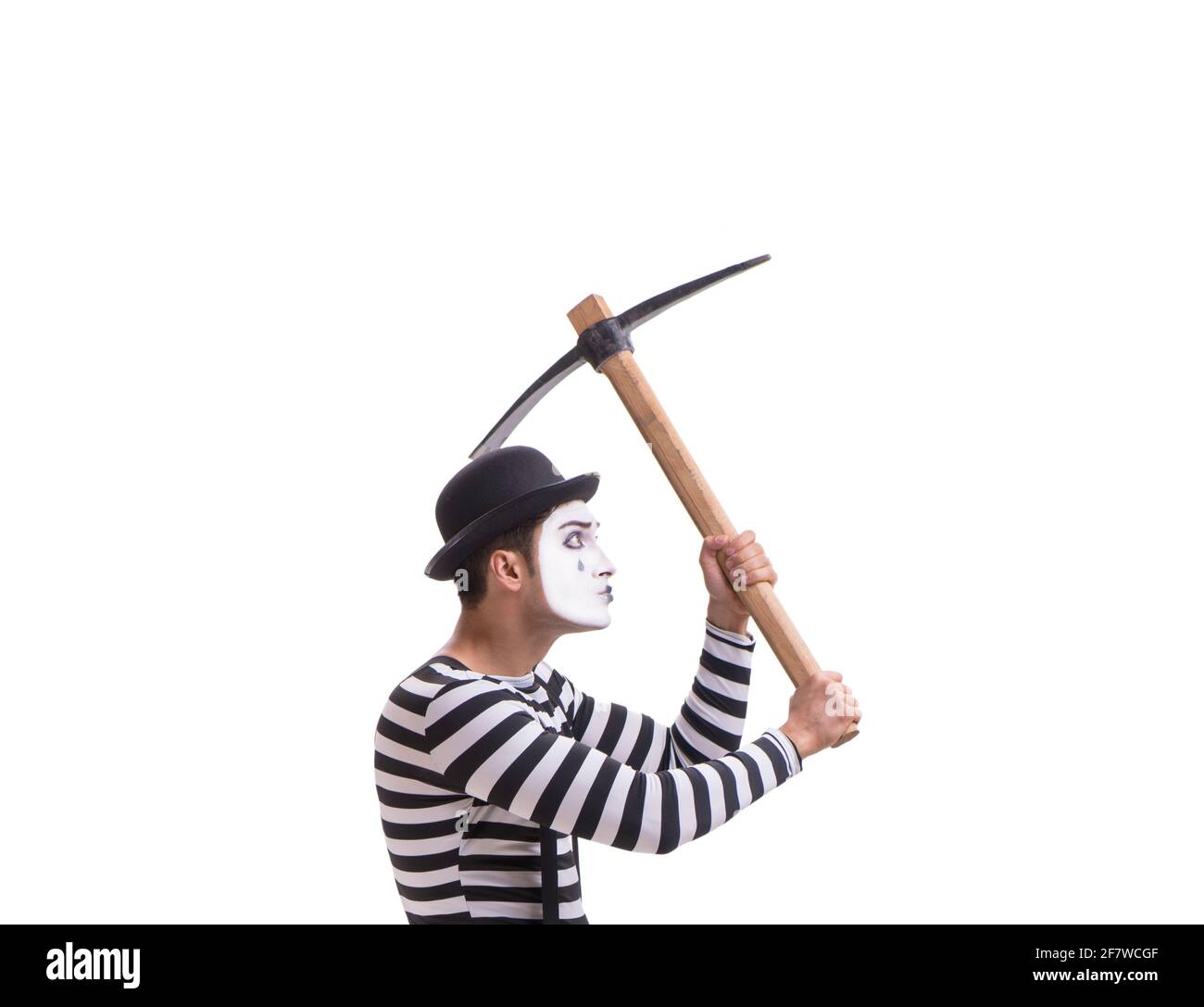 The mime with axe isolated on white background Stock Photo - Alamy