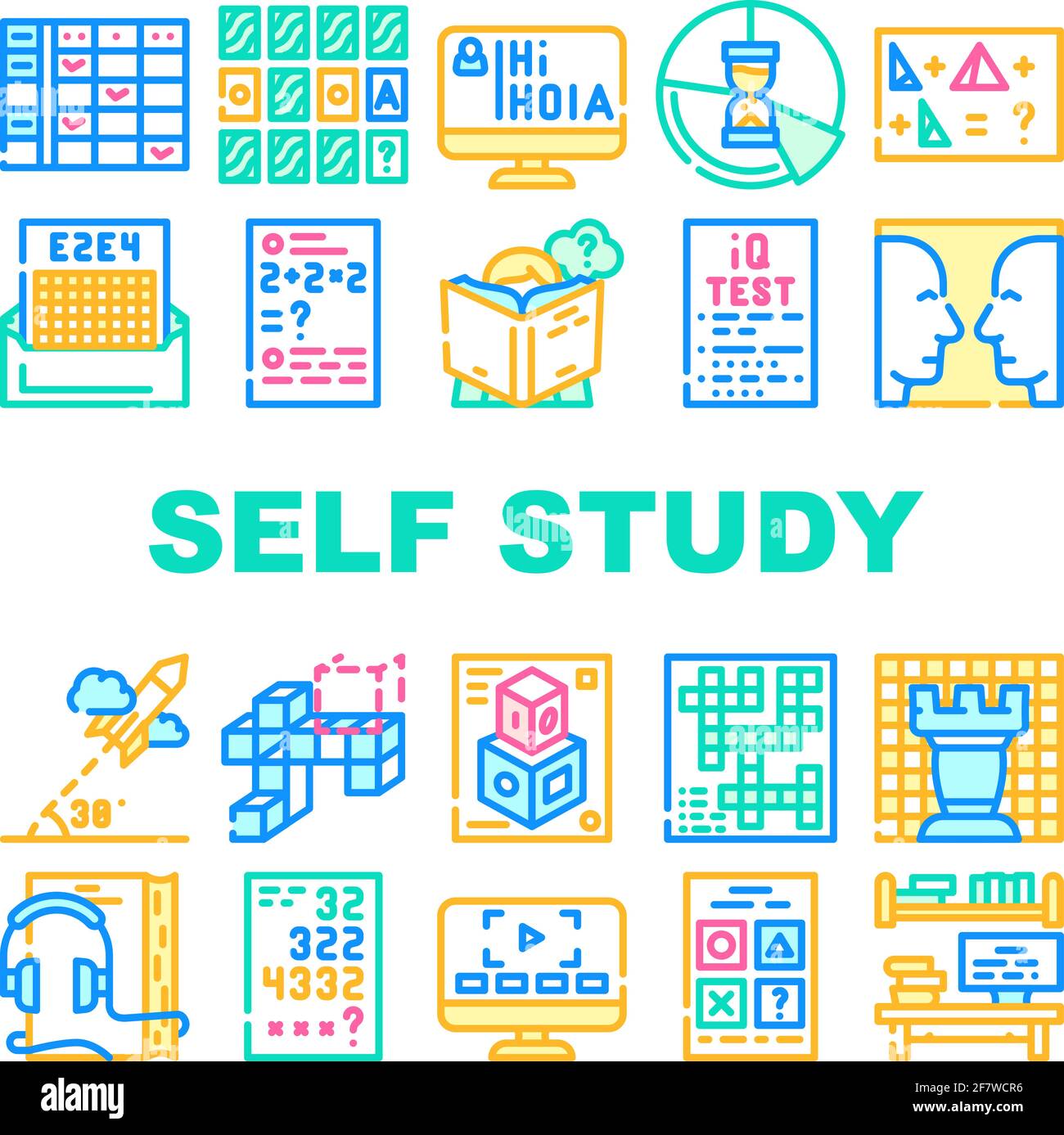 Self Study Lessons Collection Icons Set Vector Stock Vector Image & Art ...