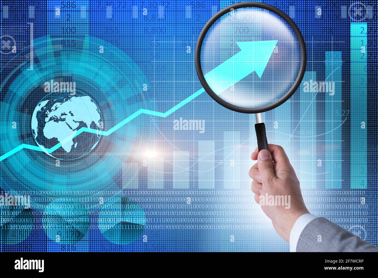 Concept of the economic growth with chart and magnifying glass Stock ...