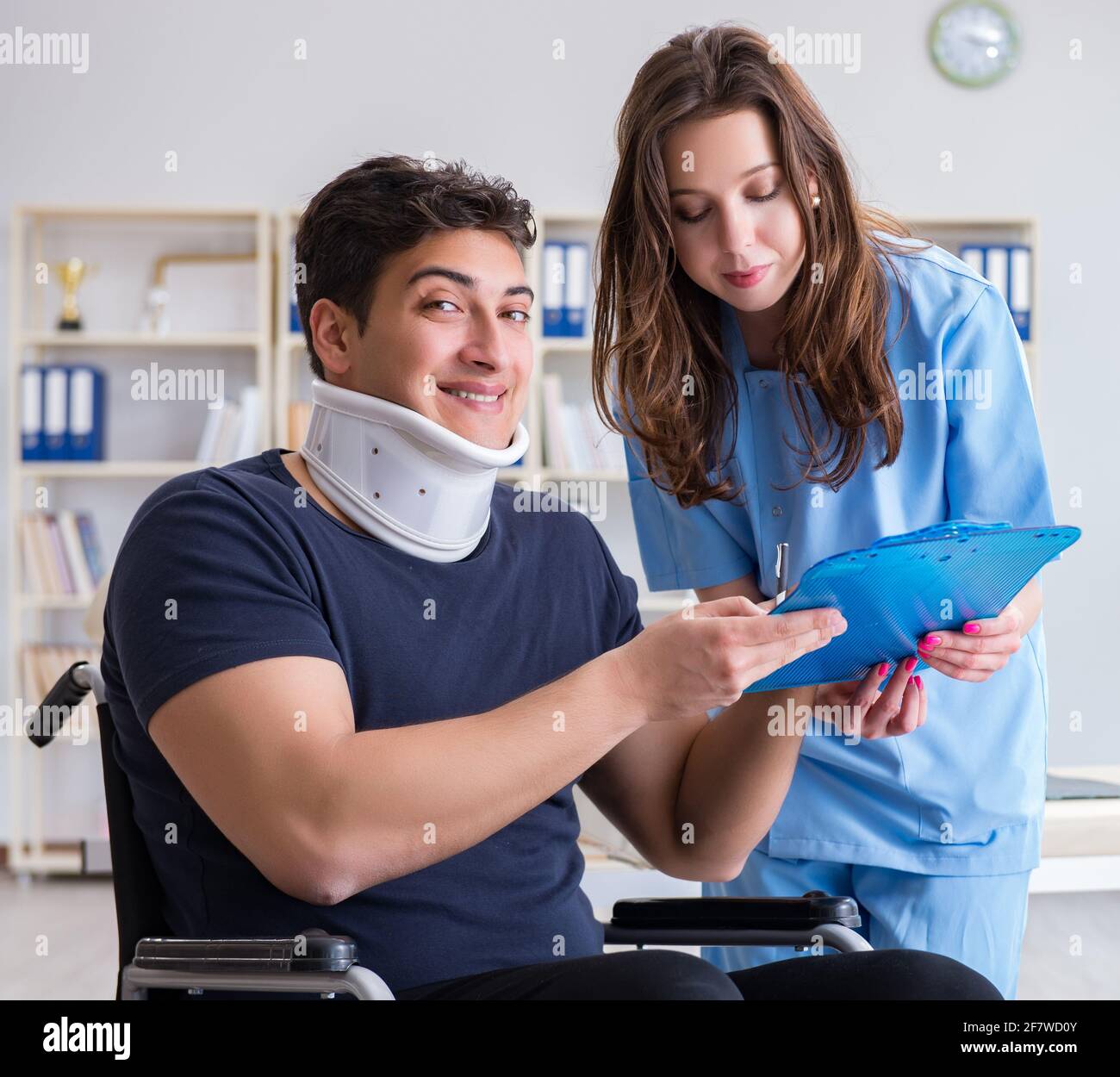 The man with neck injury visiting doctor for check-up Stock Photo - Alamy