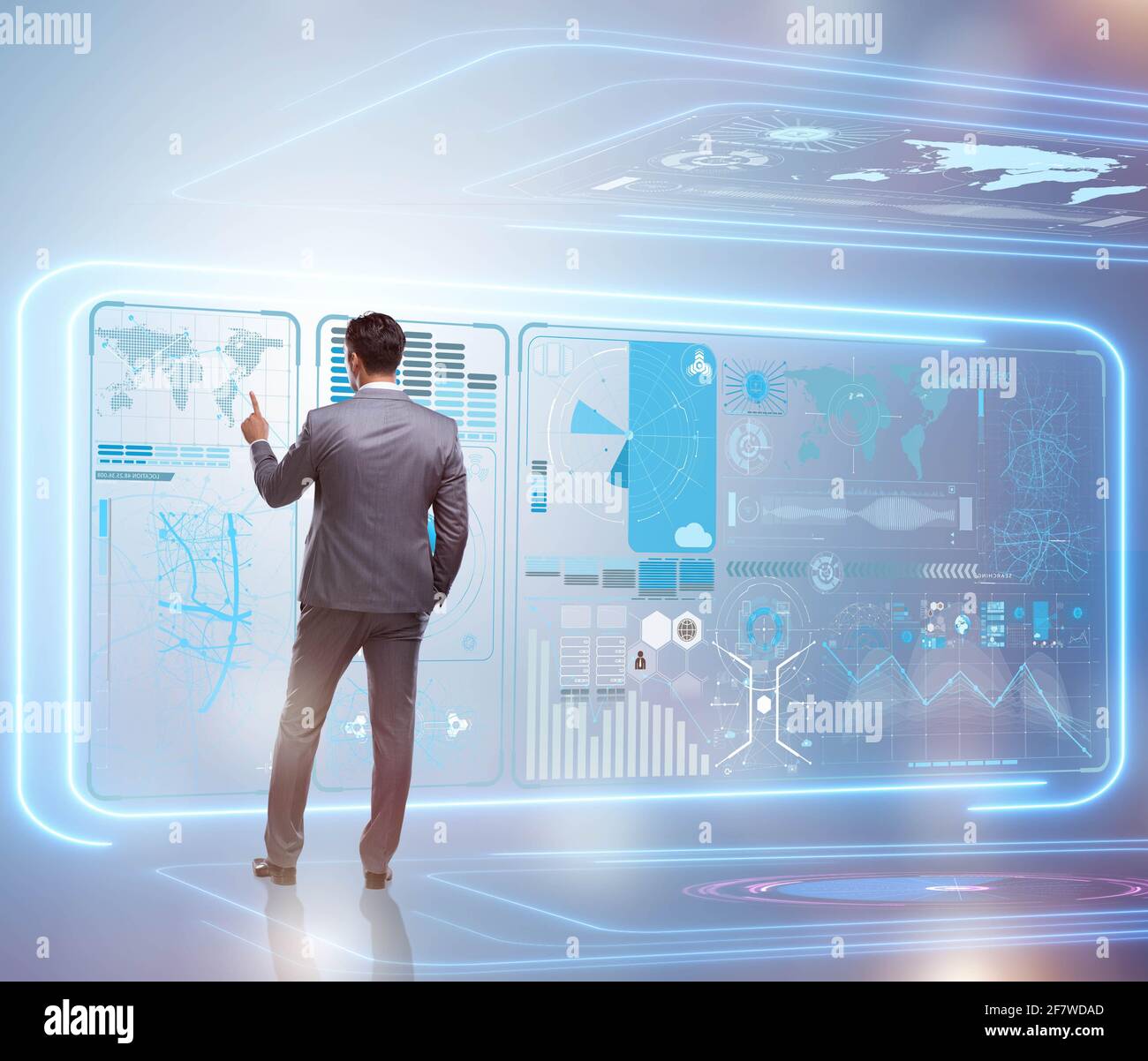 The man pressing virtual button in data mining concept Stock Photo - Alamy