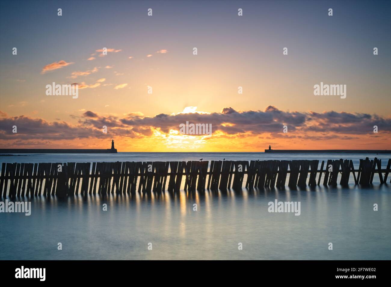 Sunrise at the mouth of the River Tyne captured from the Fish Quay ...