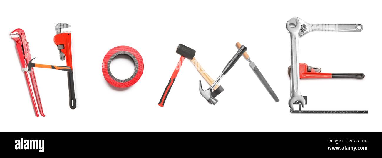 Word HOME made of construction tools on white background Stock Photo ...