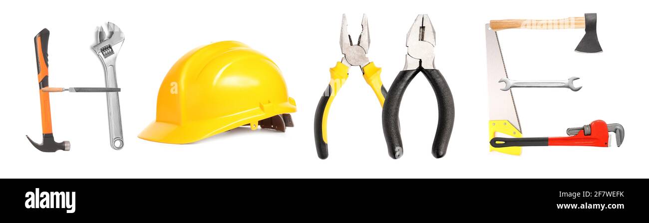 Word HOME made of construction tools on white background Stock Photo ...