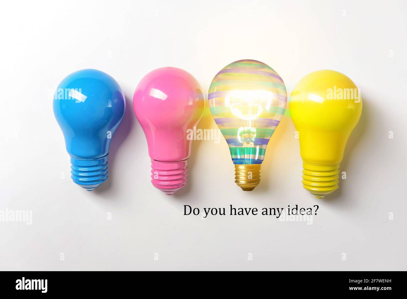 Colorful light bulbs on white background. Concept of idea Stock Photo ...